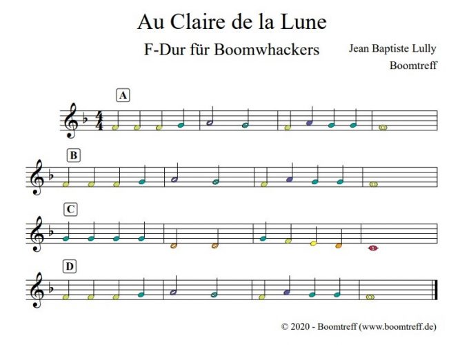 Au Clair de la lune Noten für 6 Boomwhackers einfach - Alles über ...