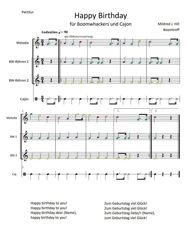 Happy Birthday Noten für Boomwhackers - Boomtreff