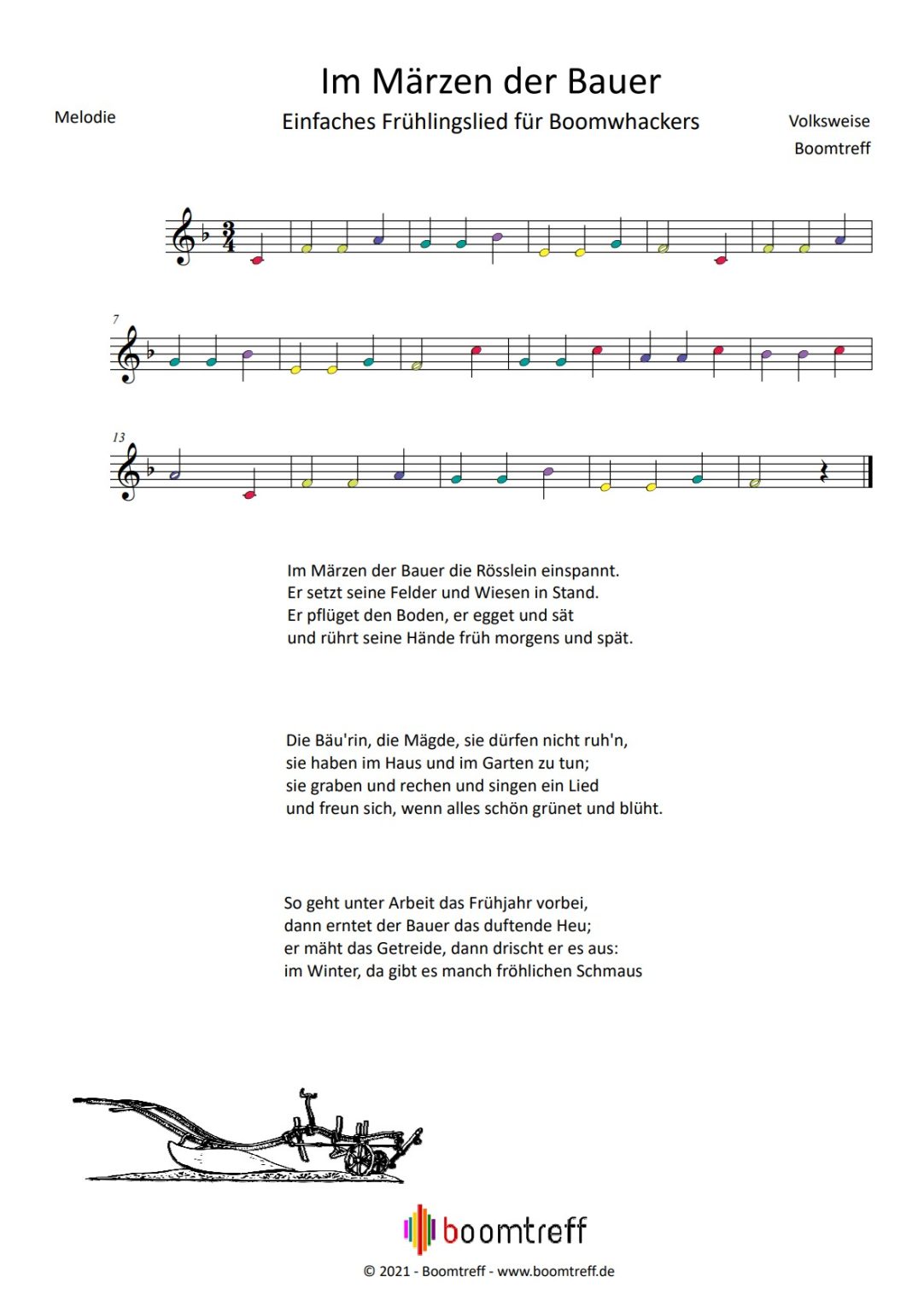 Im Märzen der Bauer - Noten und 3 Text Strophen