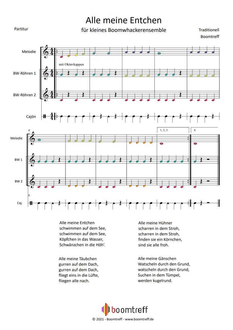 Alle meine Entchen - Noten für Boomwhackers